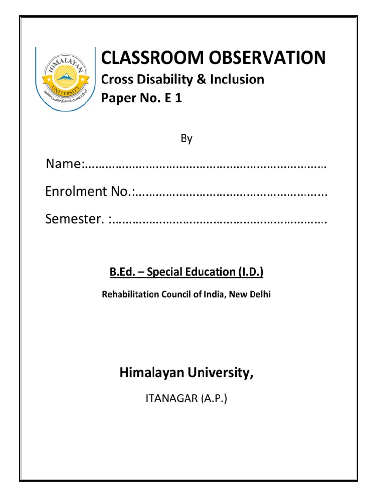 Classroom Observation: Cross Disability & Inclusion Paper No. E 1 | PDF