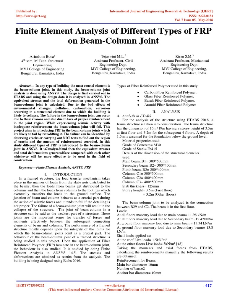 Finite Element Analysis of Different Types of FRP On Beam Column Joint IJERTV7IS050232 | PDF ...