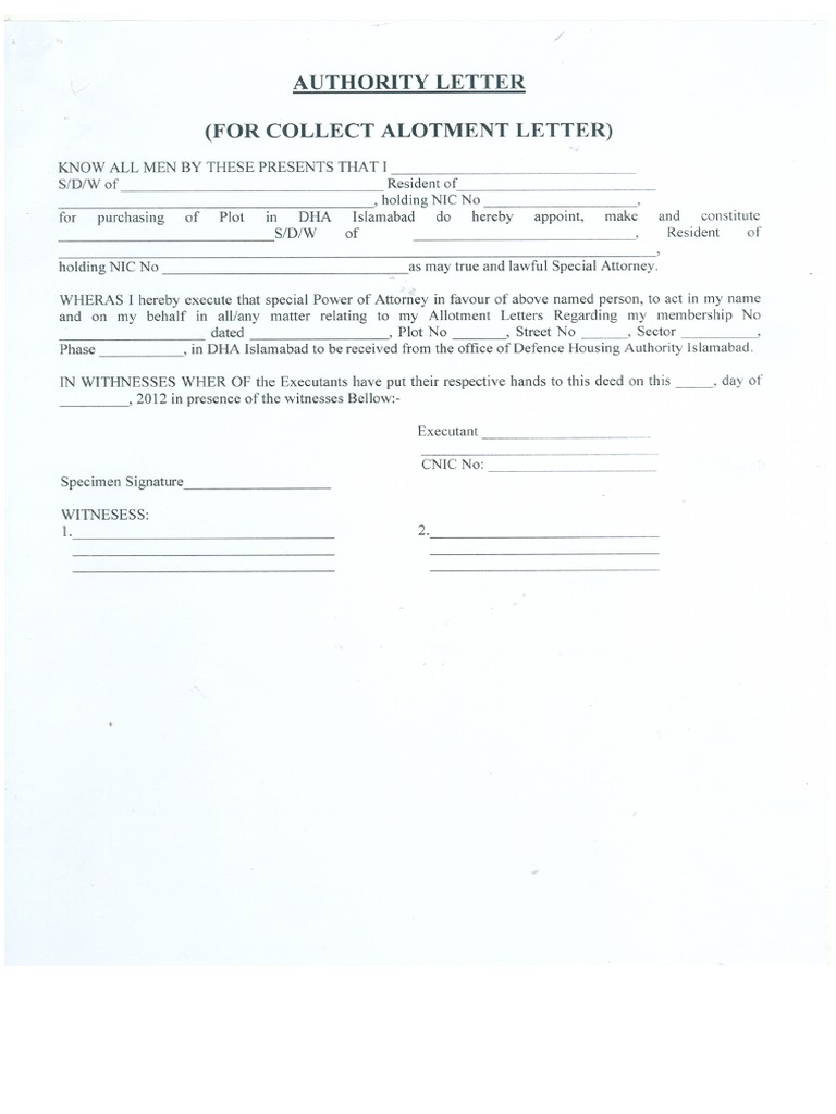 DHA Authority Letter | PDF