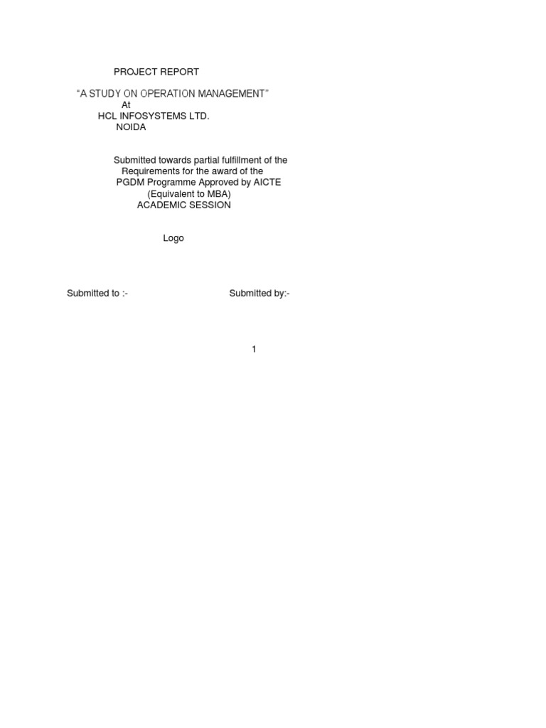 PROJECT REPORT Operation Management PDF | PDF | Operations Management ...