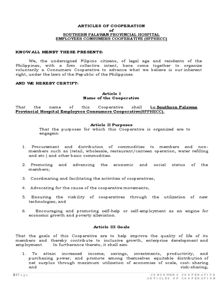 Article of Cooperation | PDF | Cooperative | Poverty