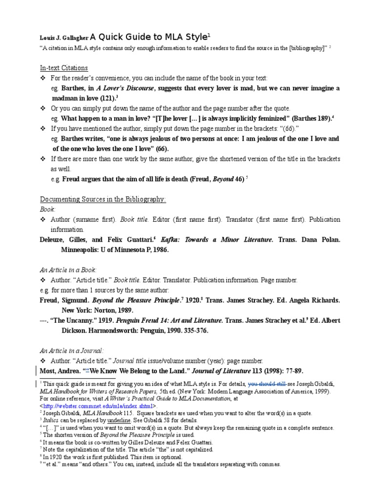 A Quick Guide To MLA Style: In-Text Citations | PDF | Note (Typography)