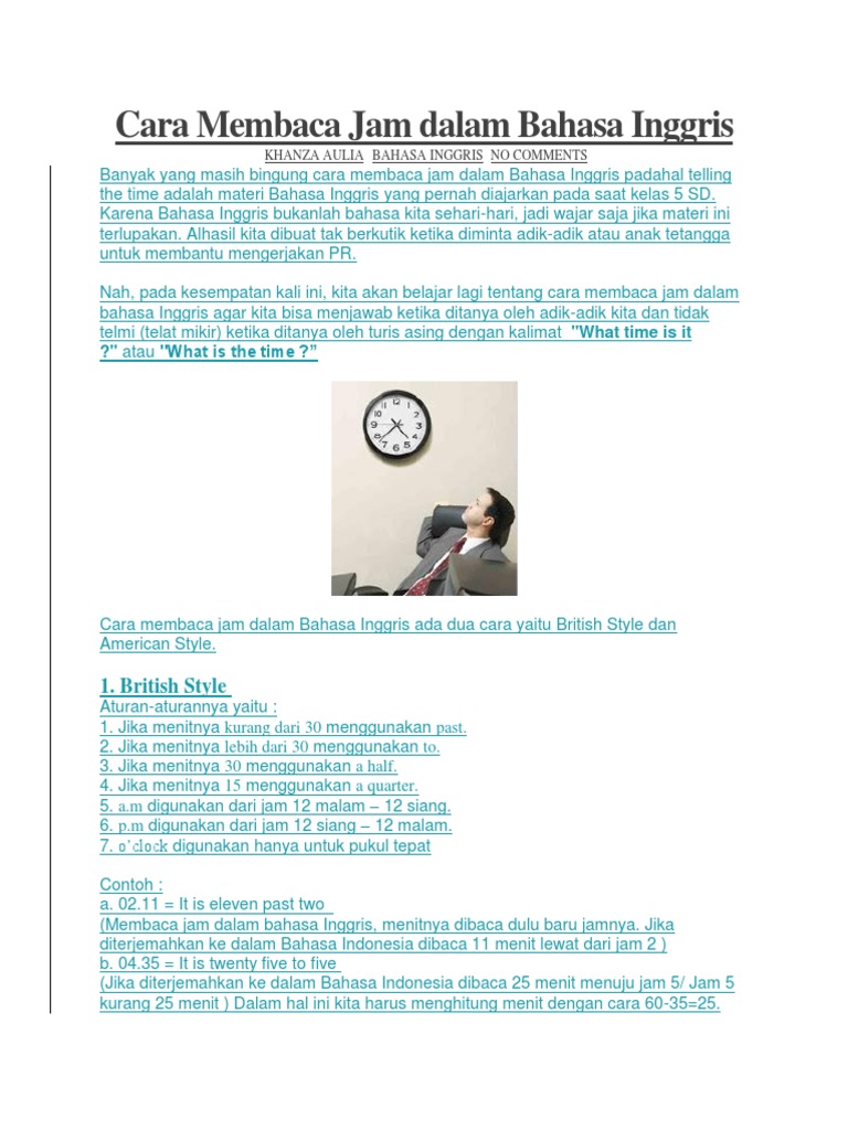 Cara Membaca Jam Dalam Bahasa Inggris | PDF