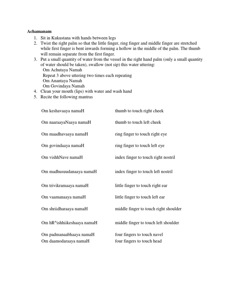 Achamanam | PDF | Hand | Indian Religions