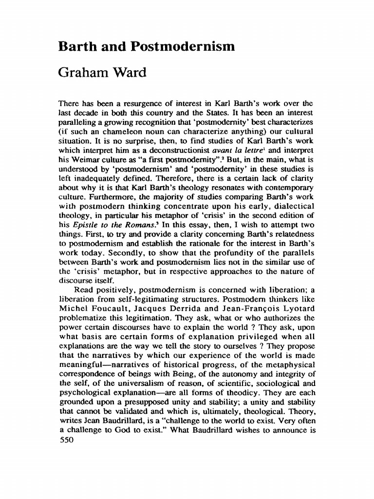 Graham: Barth and Postmodernism | PDF | Postmodernism | Deconstruction