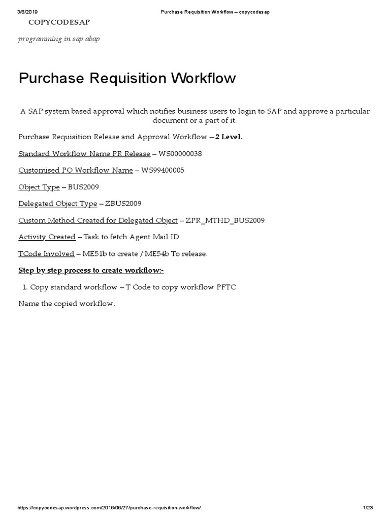 Purchase Requisition Workflow - Copycodesap | PDF | Information ...