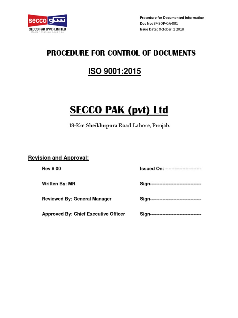 Procedure - Control of Documents | PDF | Computer File | Specification ...