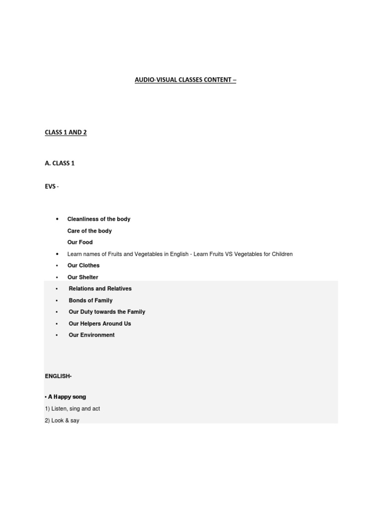 Audio-Visual Classes Content - Doc1 | PDF