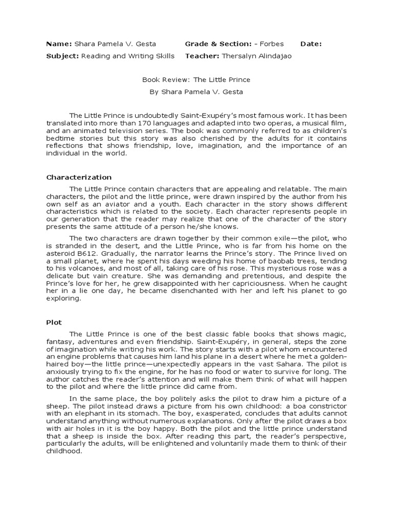 Book Review (Little Prince) | PDF | The Little Prince