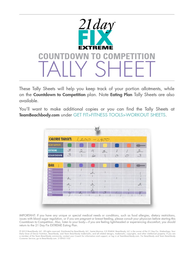 Countdown Tally Sheet | PDF | Nutrition | Diet & Nutrition
