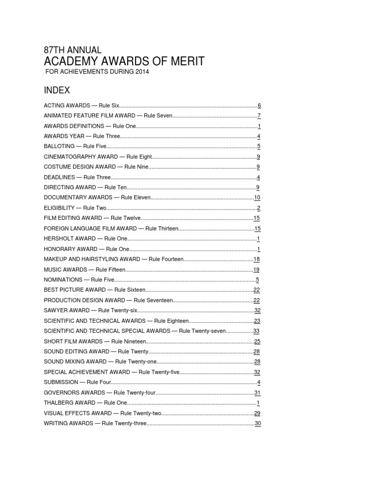 Academy Awards of Merit: 87Th Annual | PDF | Academy Awards | Academy ...