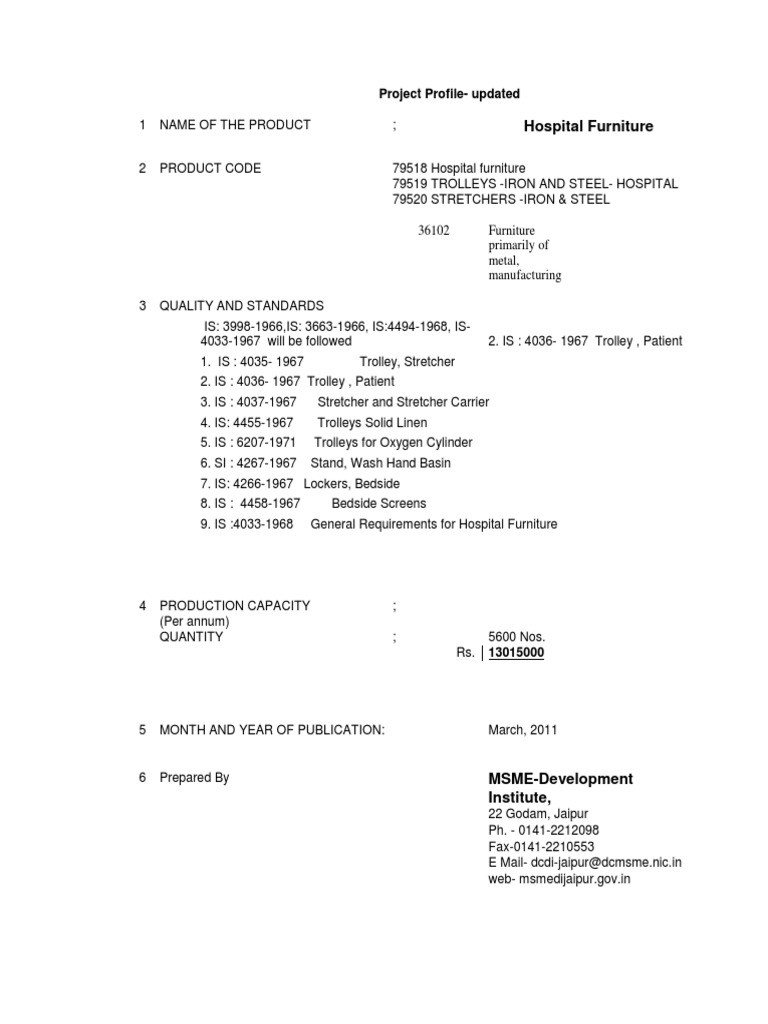 Hospital Furniture: Project Profile-Updated | PDF | Fluorescent Lamp ...