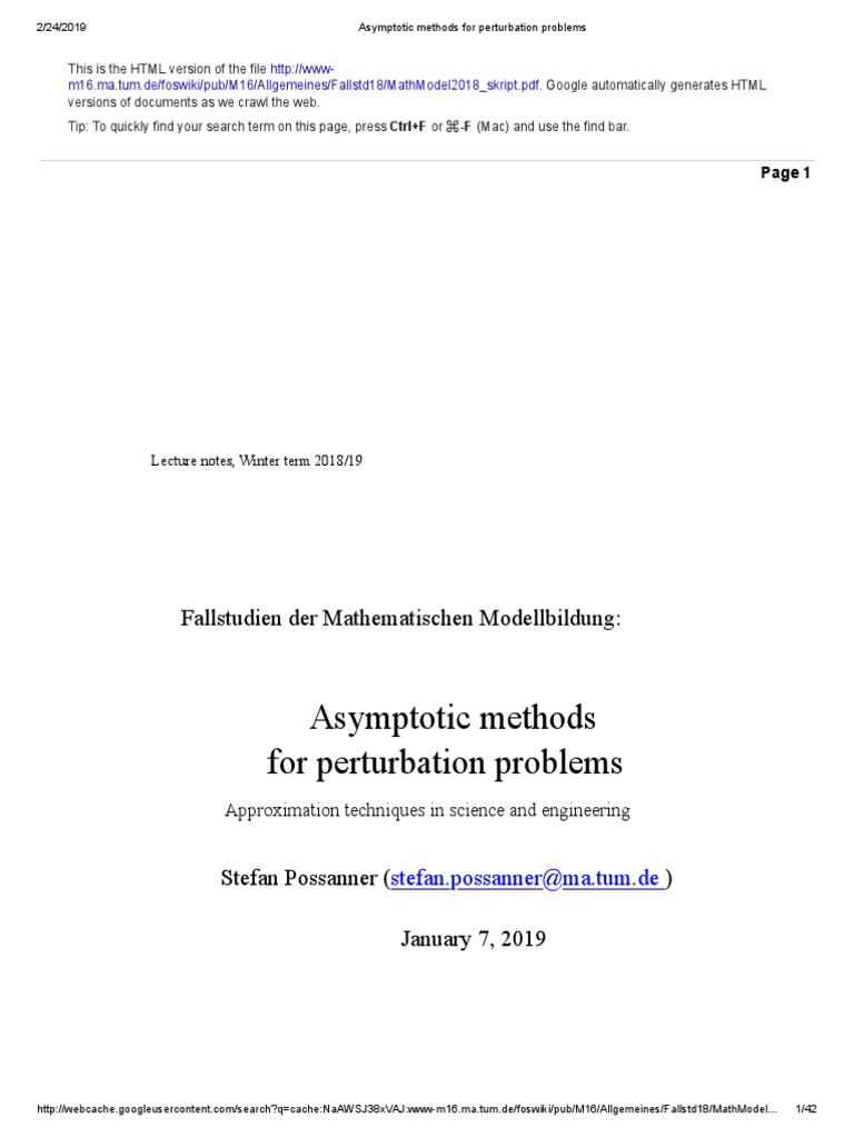 Asymptotic Methods For Perturbation Problems Pdf Partial Differential Equation