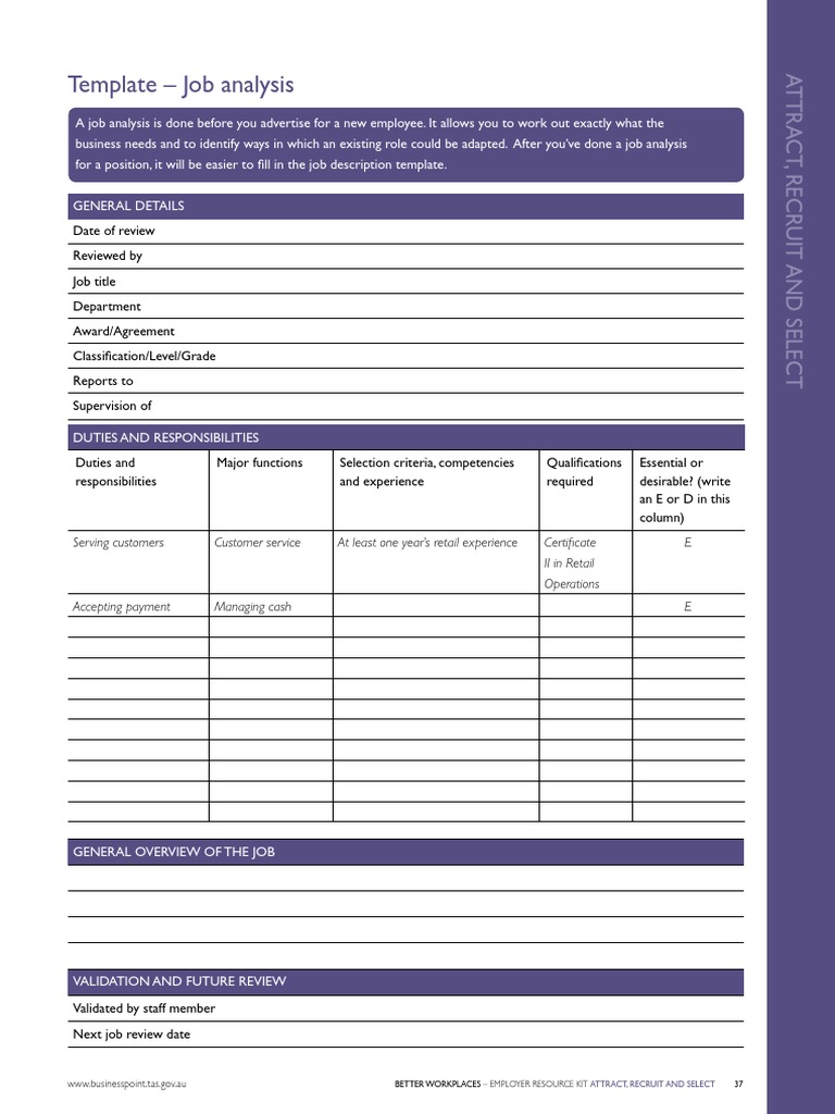 Job Analysis Template for Employers | PDF