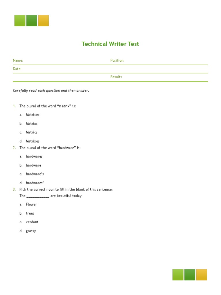 Technical Writer Skills Test | PDF | Sentence (Linguistics) | Human ...
