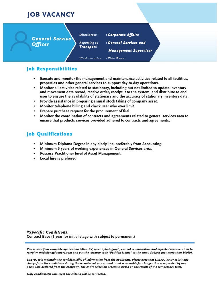 Job Vacancy: General Service Officer | PDF | Inventory | Business