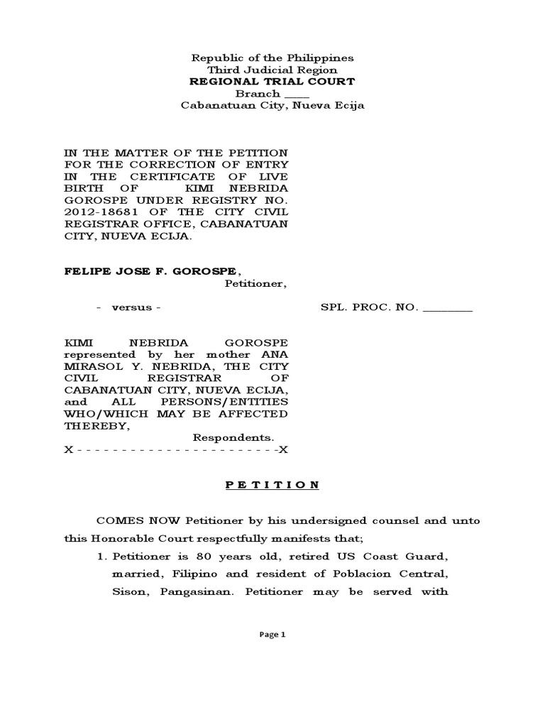 Petition for Correction of Entry | Government Information | Public Law