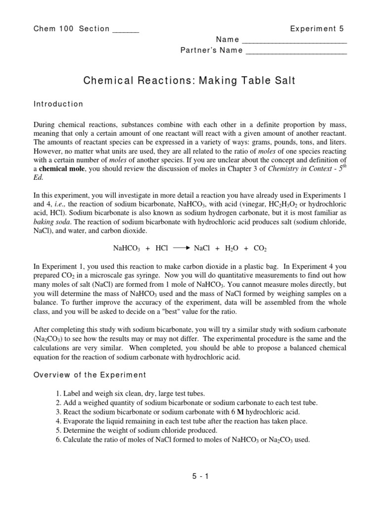 Chemical Reactions: Making Table Salt | PDF | Sodium Bicarbonate ...