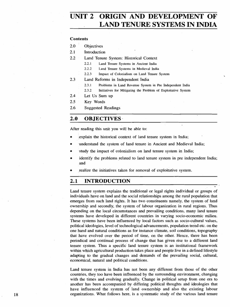 Unit 2 Origin and Development of Land Tenure Systems in India | PDF