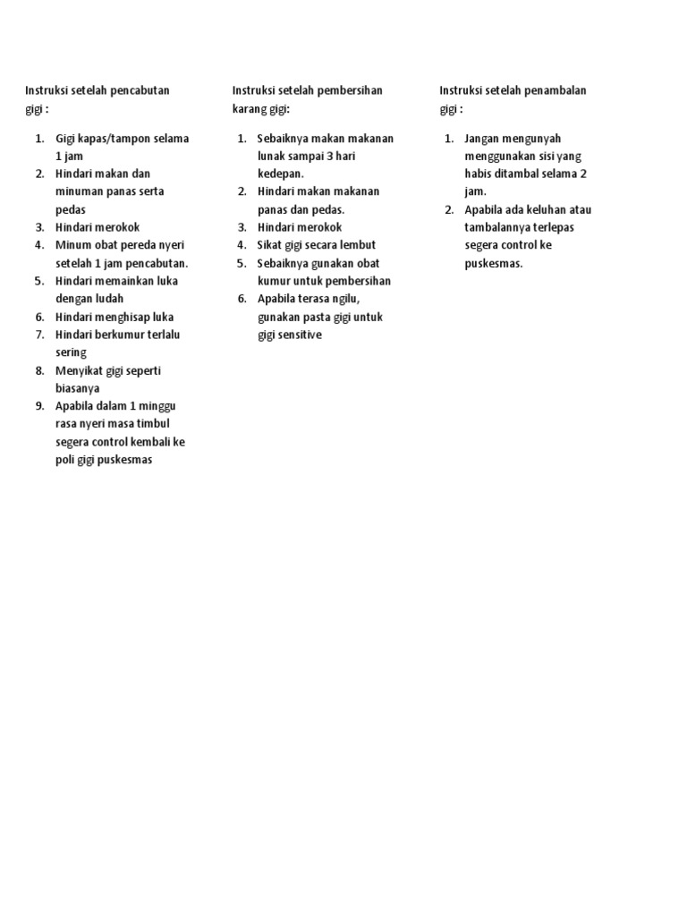 Instruksi Setelah Pencabutan Gigi | PDF