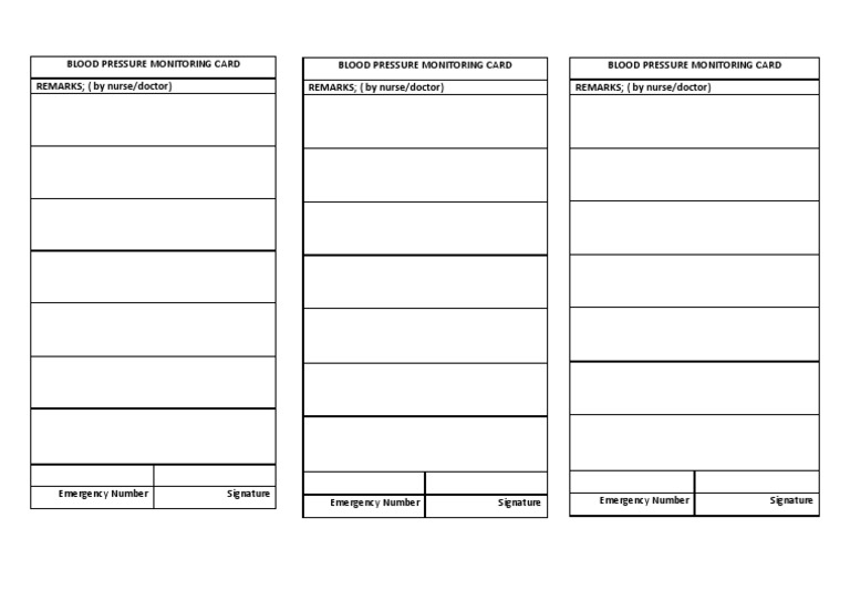 Blood Pressure Monitoring Card Template | PDF | Self-Improvement ...