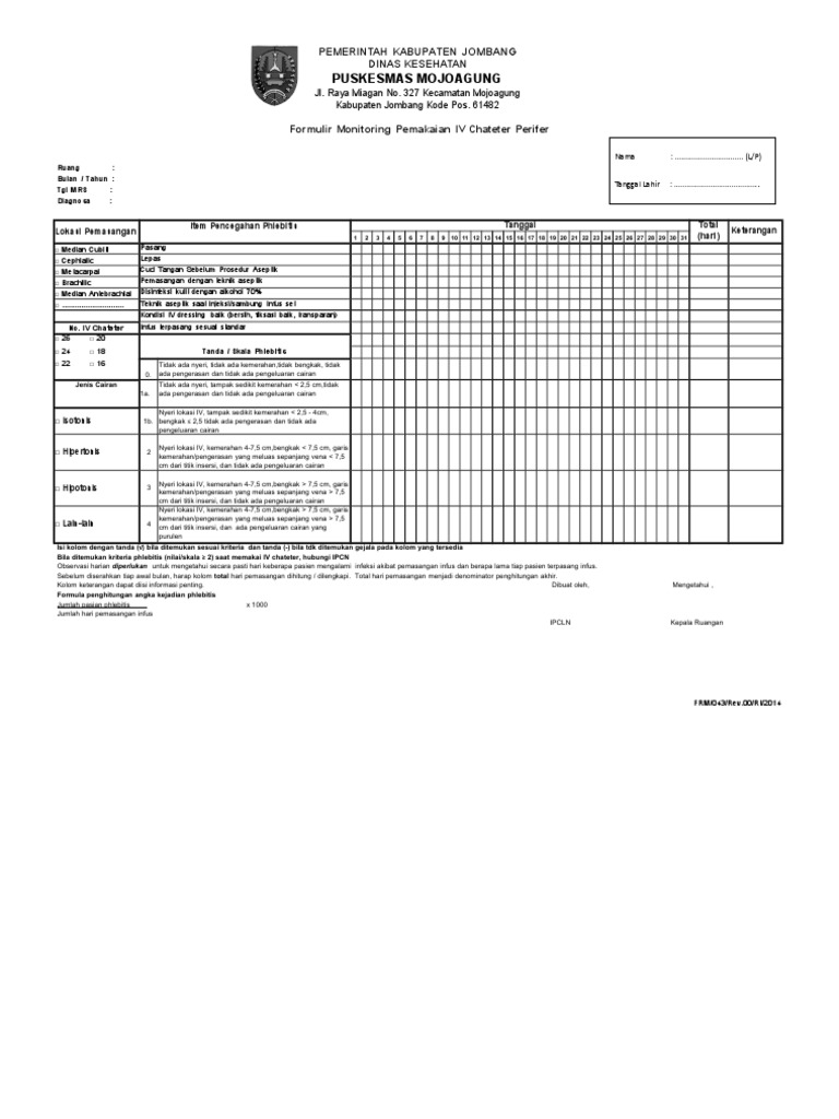 Formulir Phlebitis | PDF