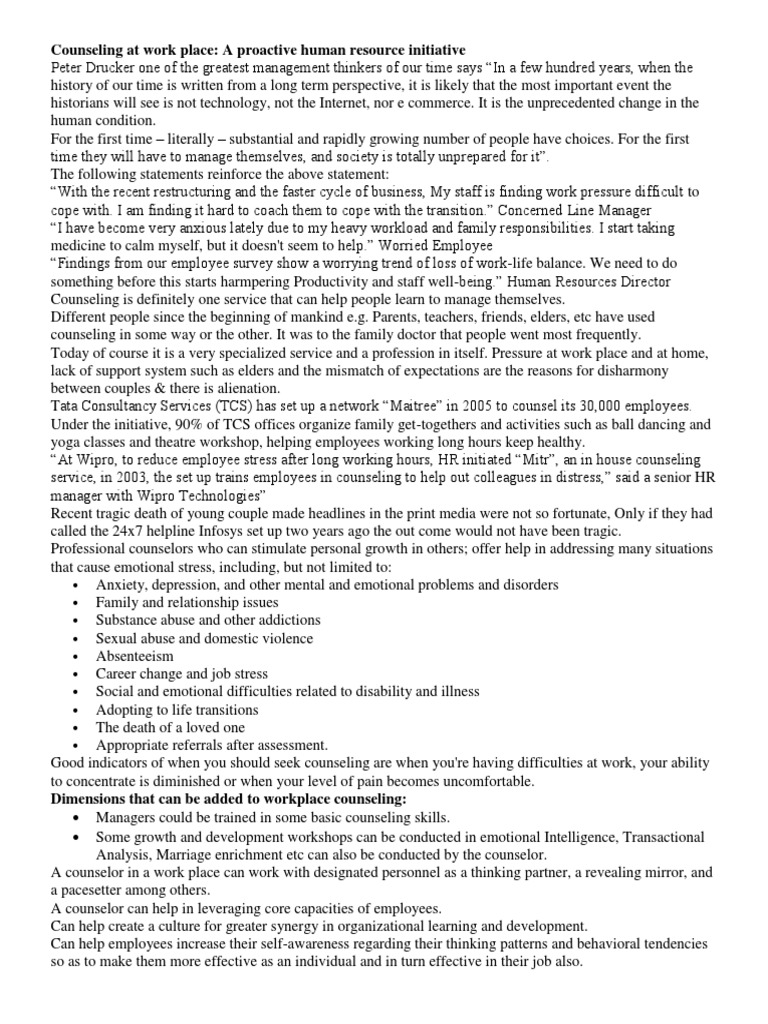 Counseling at Work Place | PDF | Occupational Stress | Employment