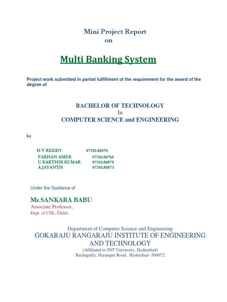 Multi Banking System: Mini Project Report On | PDF | Java Servlet ...