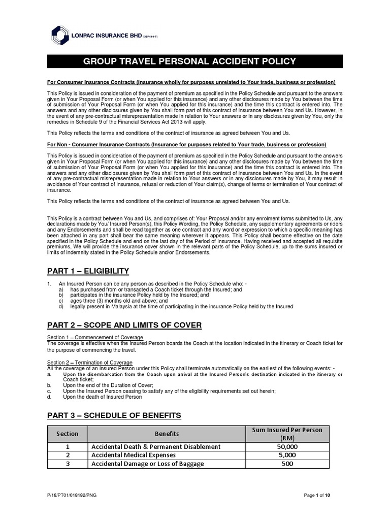 Group Travel Personal Accident Policy: - Eligibility | PDF | Insurance ...