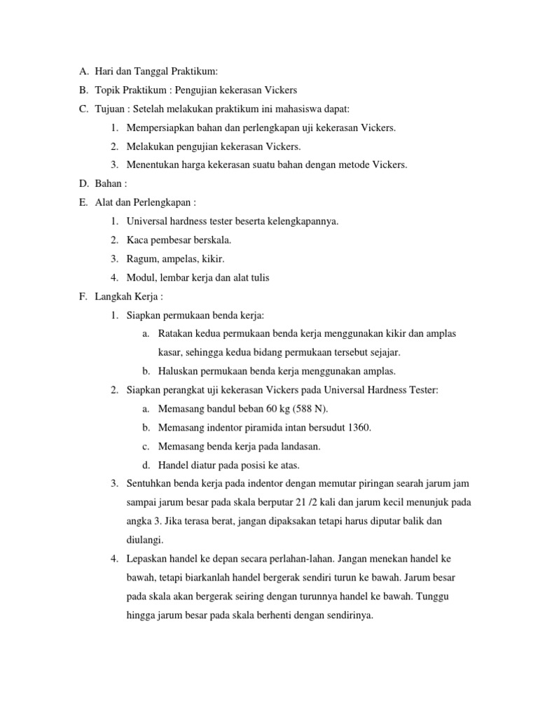 Praktikum Uji Kekerasan Vickers | PDF | Metode & Bahan Ajar