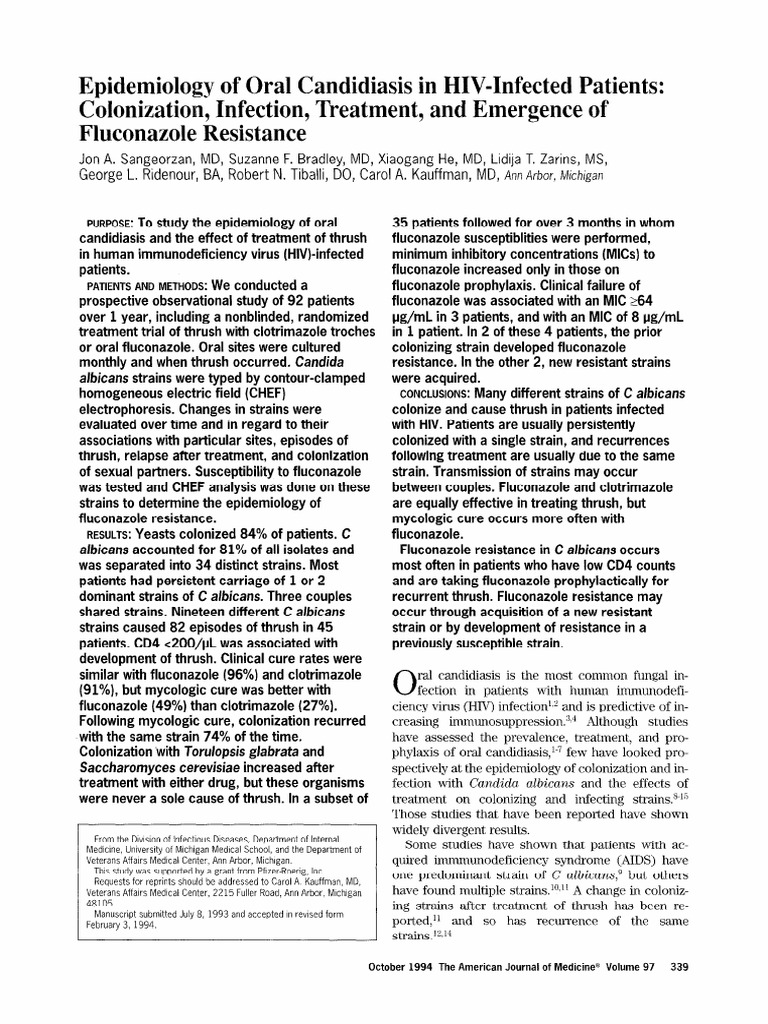 Epidemiology of Oral Candidiasis in HIV-Infected Patients: Colonization ...
