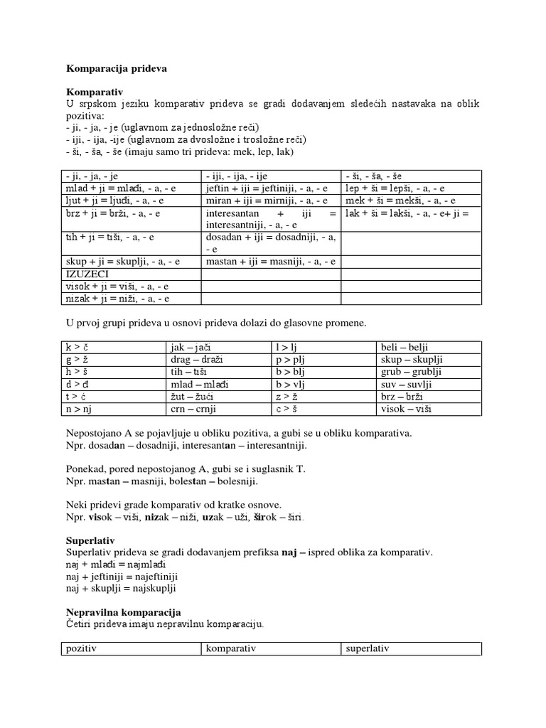 Komparacija Prideva | PDF
