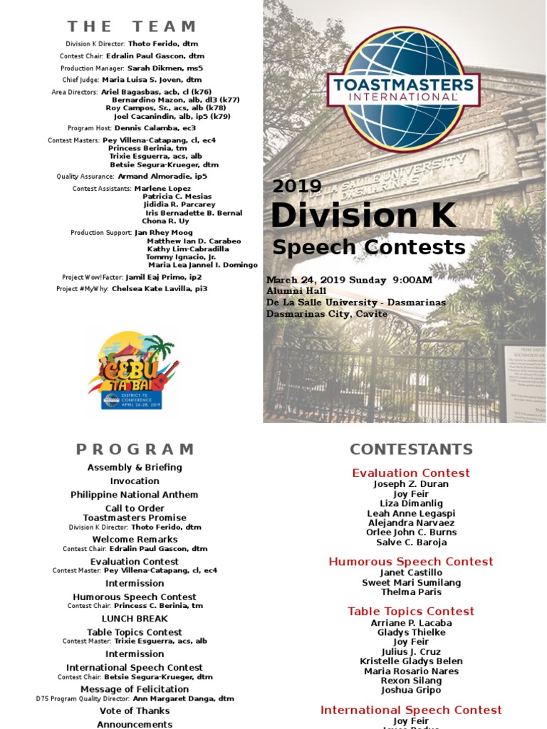 2019 Division K Speech Contests | PDF