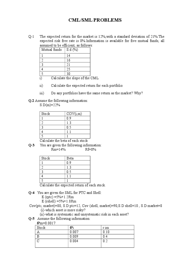 CML/SML Problems: Q.2 Assume The Following Information | PDF | Beta ...