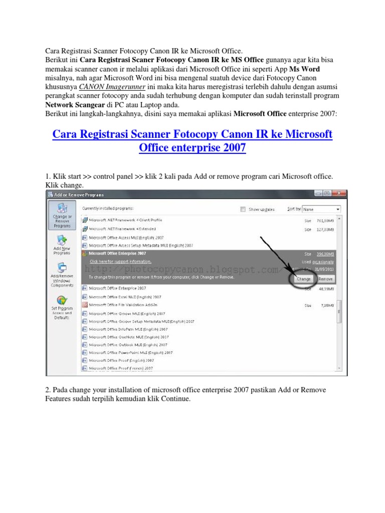 Cara Registrasi Scanner Fotocopy Canon IR Ke Microsoft Office | PDF