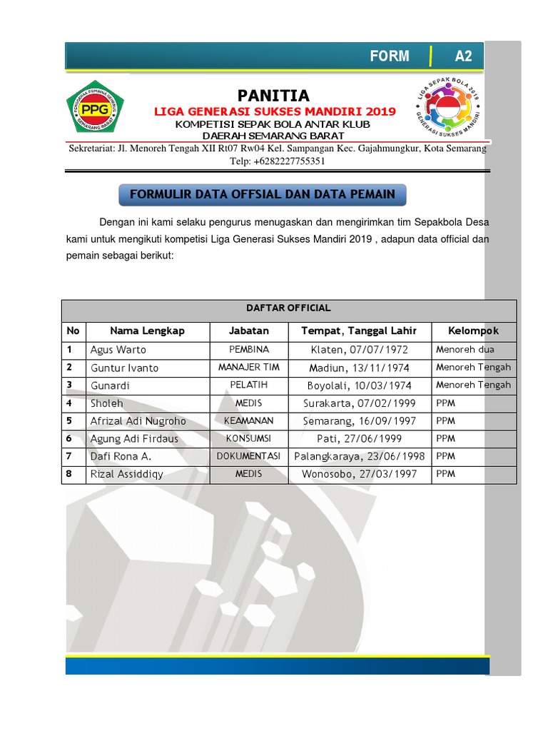 2 Formulir A2 Data Offisial Dan Pemain Liga Senior | PDF