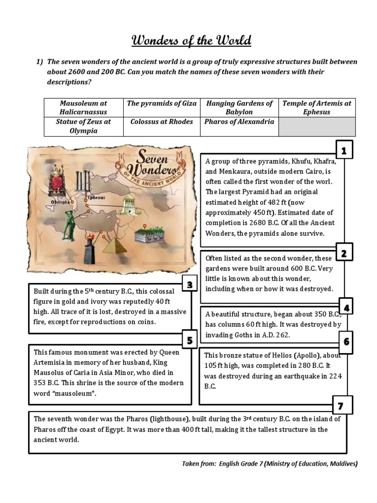 Wonders of The World: Taken From: English Grade 7 (Ministry of ...