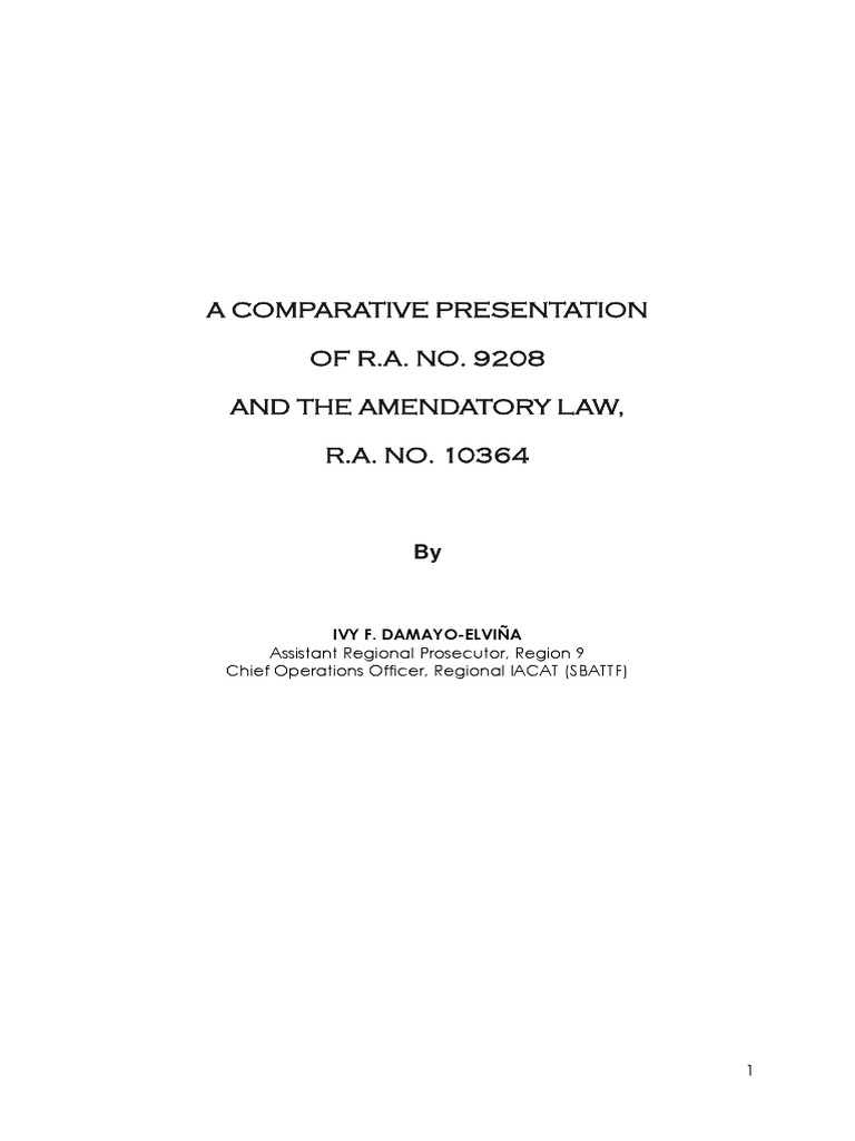 Comparative Presentation of Ra 9208 & 10364 | PDF | Sexual Slavery ...