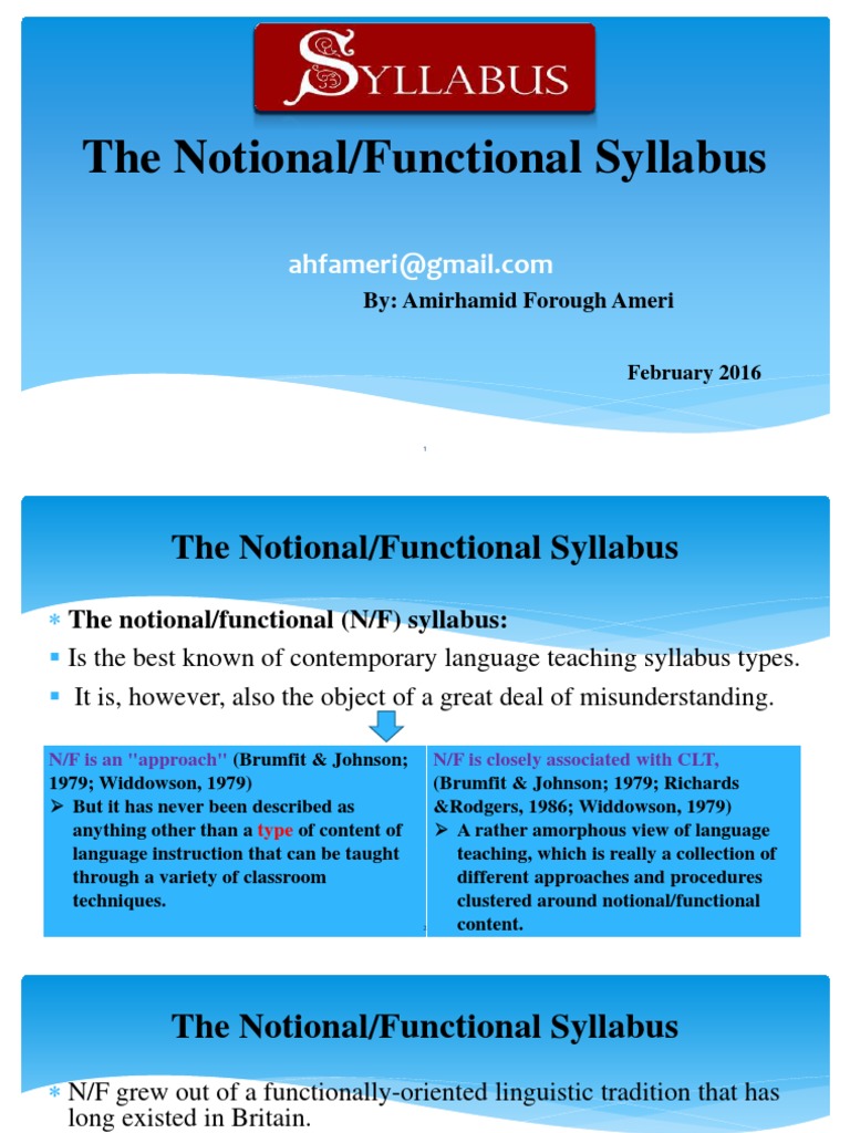 The Notional/Functional Syllabus: By: Amirhamid Forough Ameri | PDF ...