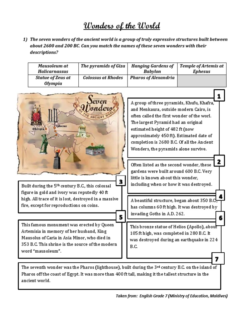 Wonders of The World: Taken From: English Grade 7 (Ministry of ...