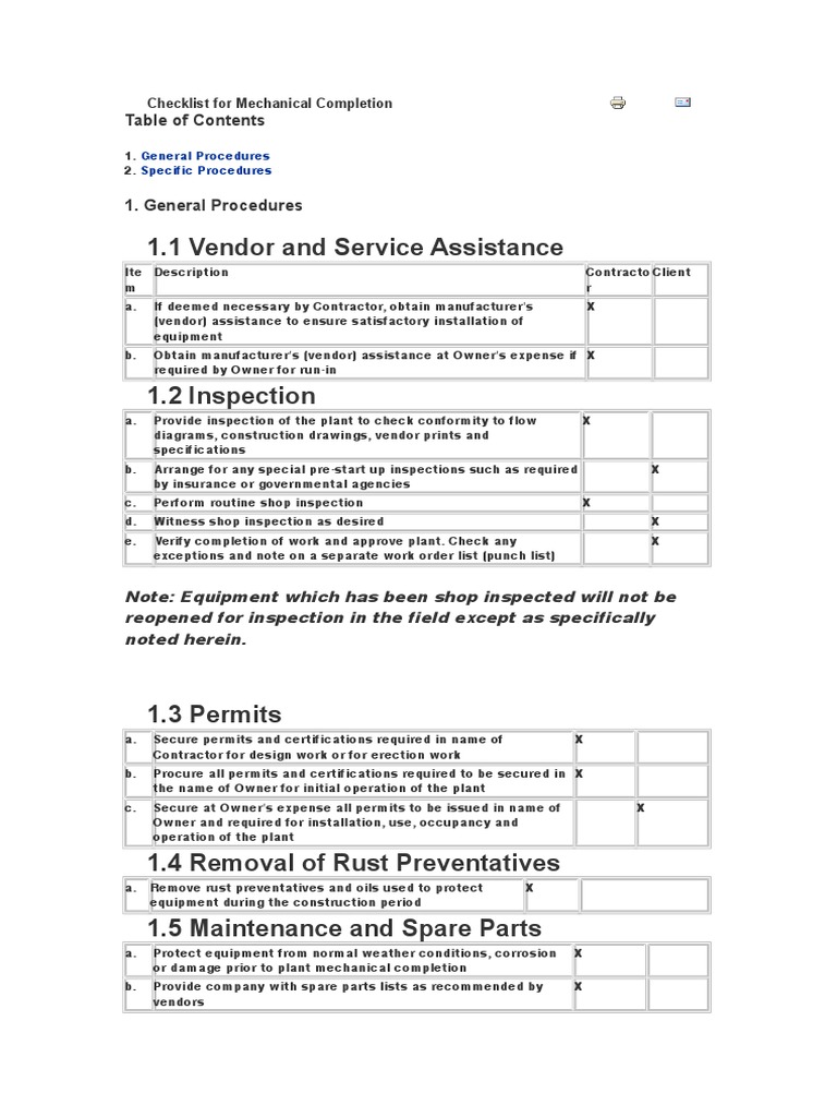 Construction Completion Checklist