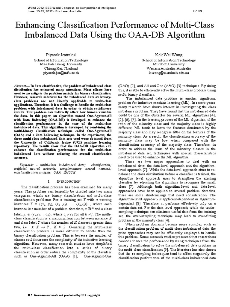 Enhancing Classification Performance of Multi-Class Imbalanced Data Using The OAA-DB Algorithm ...