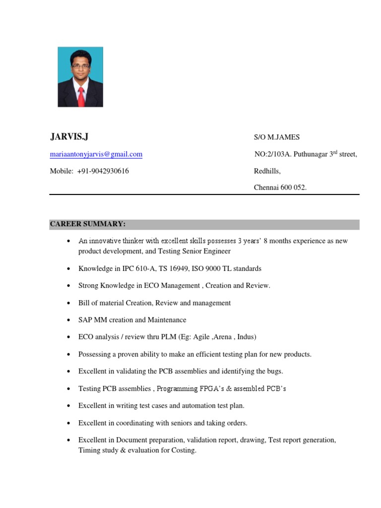 Jarvis Resume | PDF | Product Lifecycle | Computer Engineering