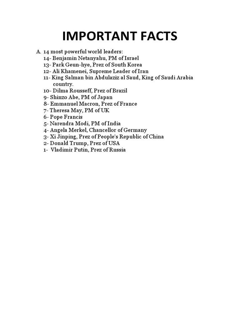 Important Facts | PDF | Travel