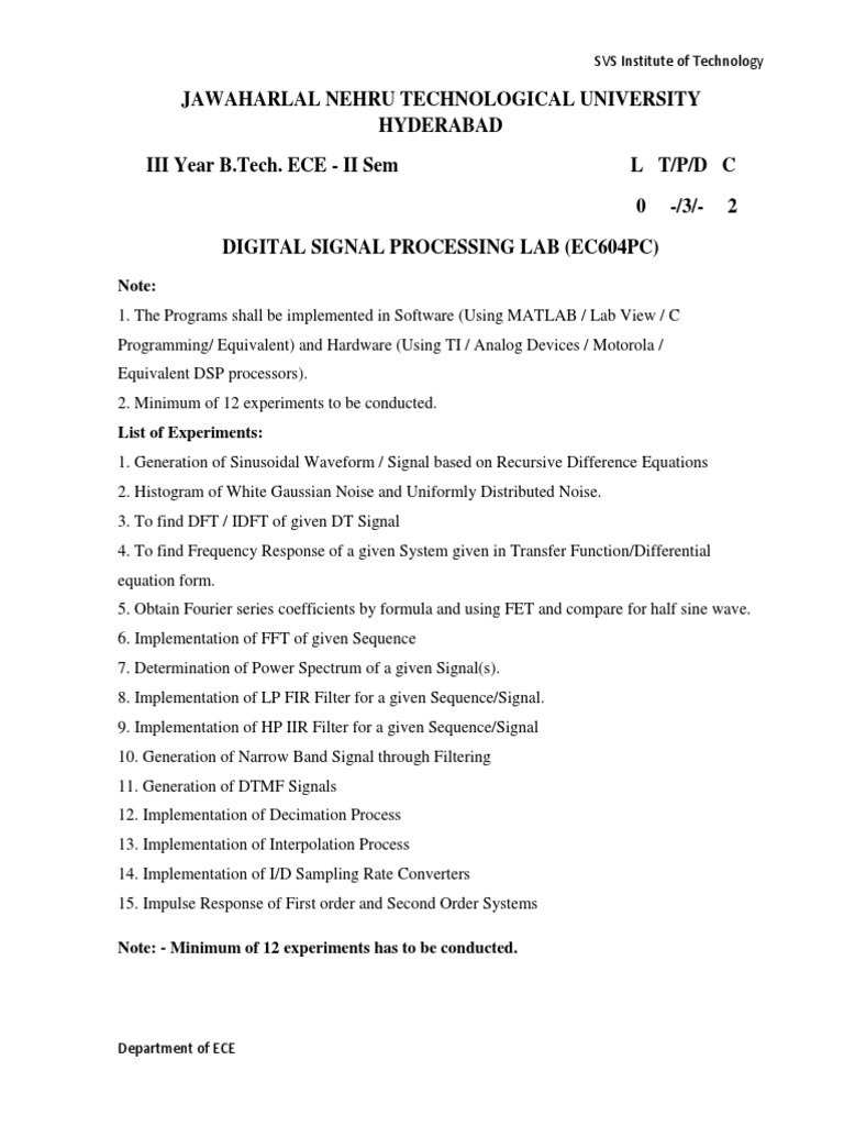 DSP Lab Manual PDF | PDF | Signal Processing | Electrical Engineering