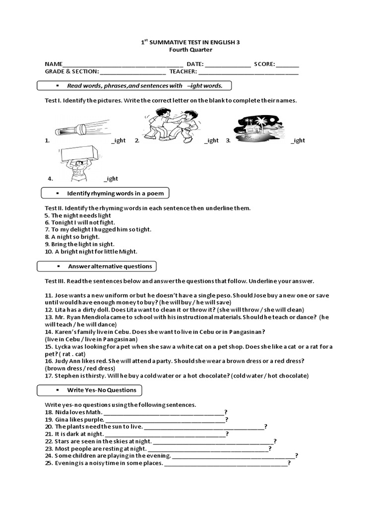 4th Quarter Summative Tests W Tos | PDF | English Language | Question