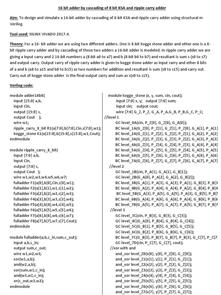 16 Bit Adder | PDF | Computing | Computer Engineering