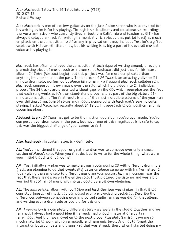 Alex Machacek 24 Tales Interview | PDF | Musical Compositions | Jazz