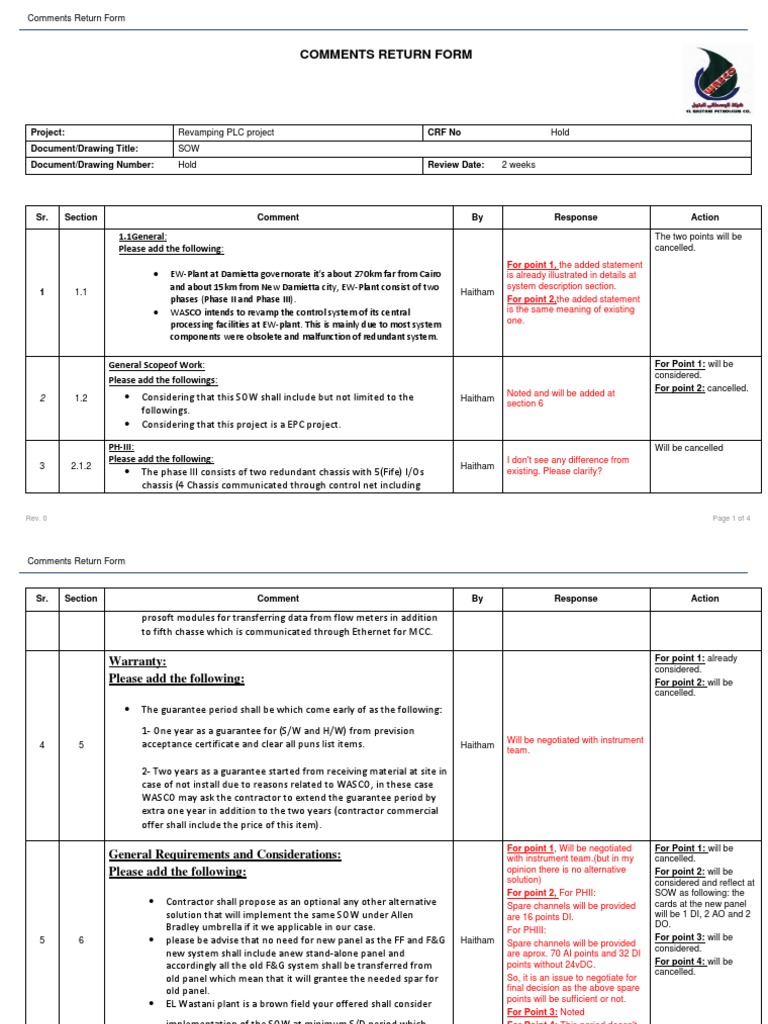 Comment Return Form (Doc.6) | PDF | Programmable Logic Controller ...