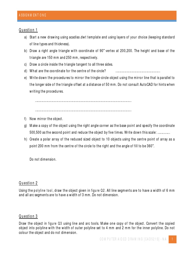 Assignment One: Computer Aided Drawing (Cad521S) - Na | PDF | Triangle ...